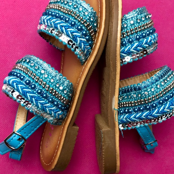 Shoes | Blue Boutique Beaded Sequin Braid Sandal 9t4girl | Poshmark